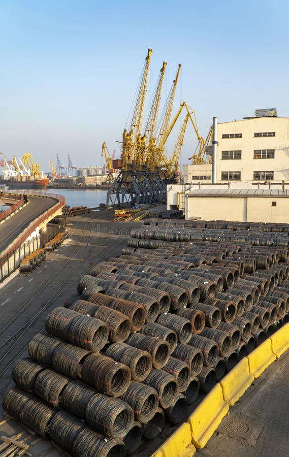 Wire Coil Warehouse and Port Cranes Editorial Photo - Image of industry ...
