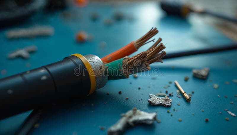 A Wire is Cut and Laying on a Blue Surface Stock Photo - Image of cable ...