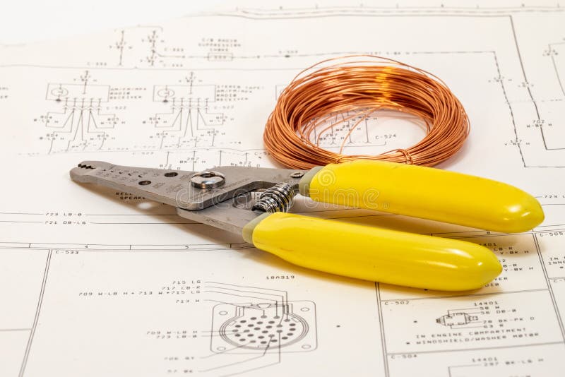 Wire Cutting Pliers on Electronic Plans and Copper Wire Stock Image ...