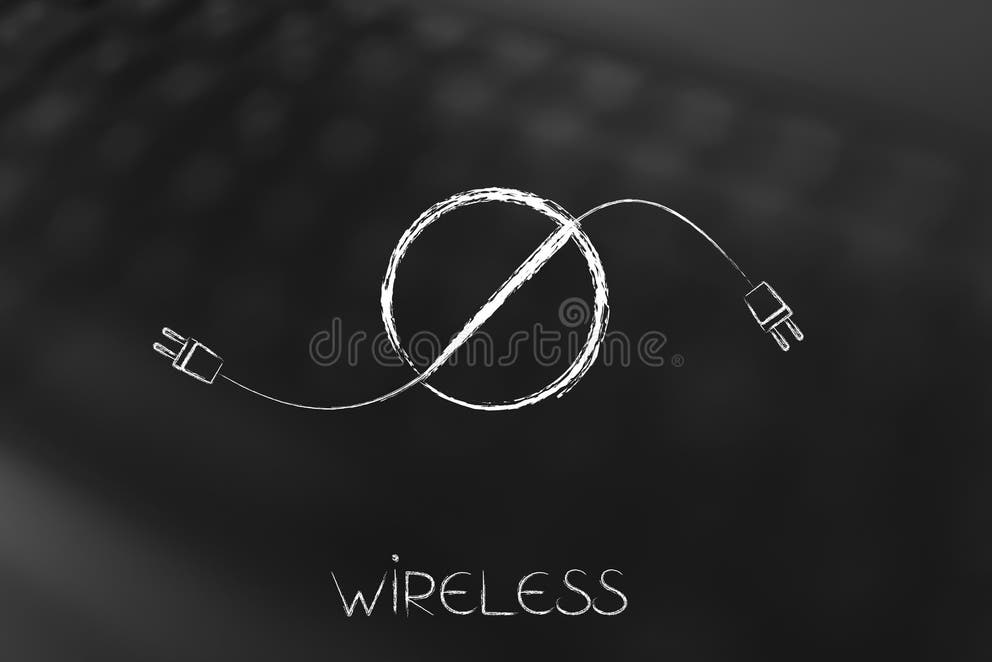 Wire with Double Plug Crossed Out, Wireless Caption Stock Illustration ...