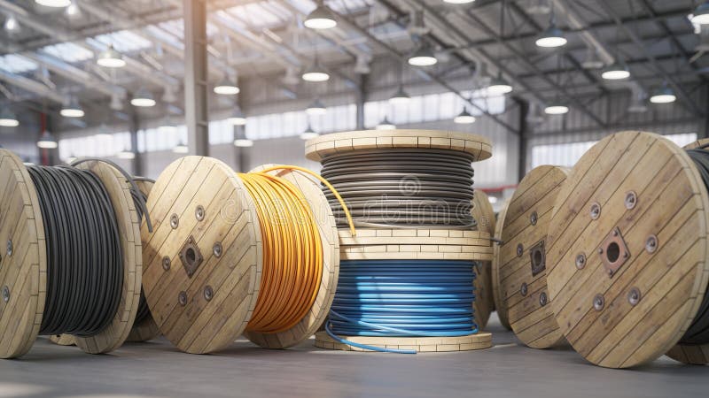 Wire Electric Cable on Wooden Coil or Spool in Warehouse Stock ...
