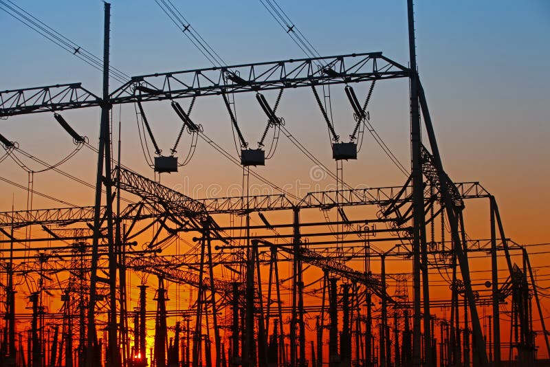 Wire Electrical Energy at Sunset Stock Image - Image of powerful ...