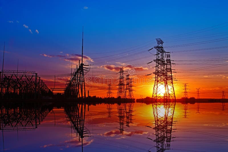 Wire Electrical Energy at Sunset Stock Photo - Image of electrical ...