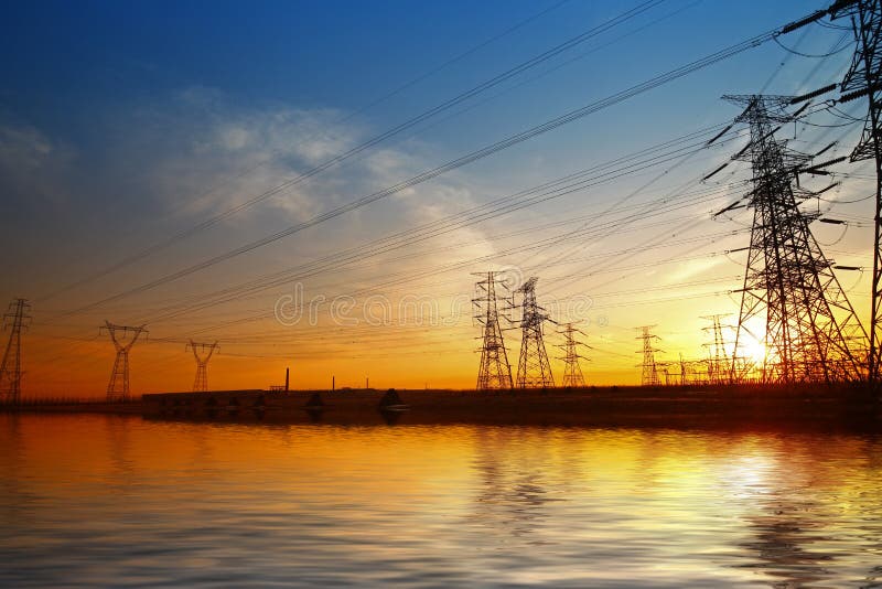 Wire Electrical Energy at Sunset Stock Image - Image of environment ...