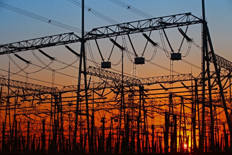 Wire Electrical Energy at Sunset Stock Photo - Image of current, power ...