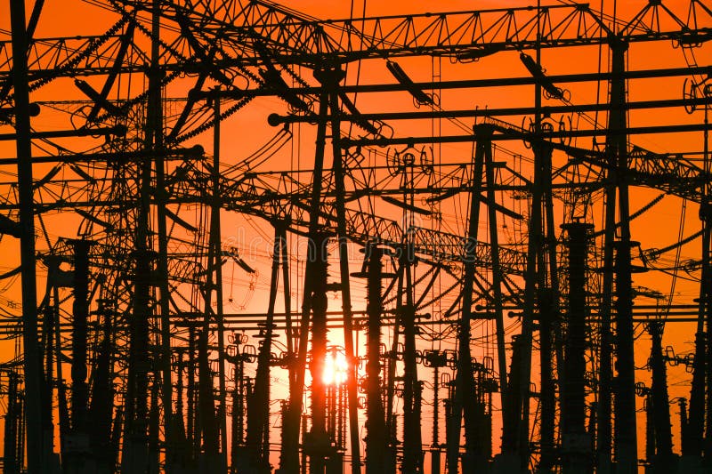 Wire Electrical Energy at Sunset Stock Image - Image of electronics ...