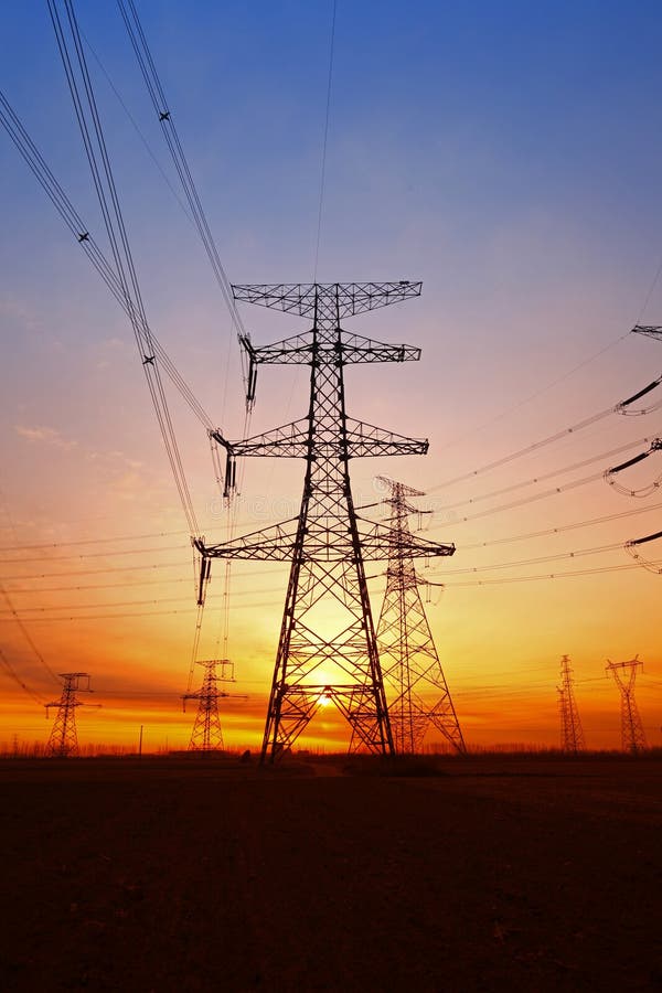 Wire Electrical Energy at Sunset Stock Image - Image of bridge, cable ...