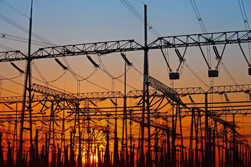 Wire Electrical Energy at Sunset Stock Photo - Image of wire, powerful ...