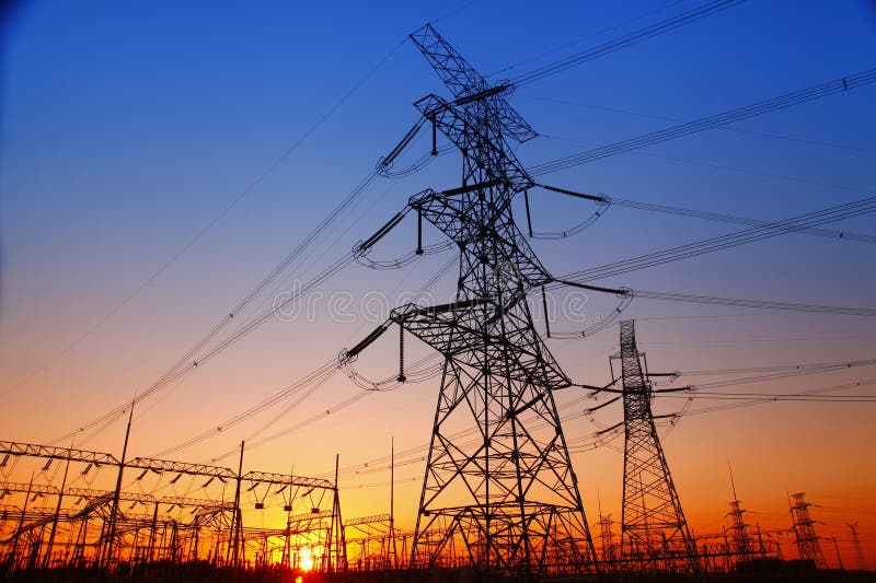 Wire Electrical Energy at Sunset Stock Illustration - Illustration of ...