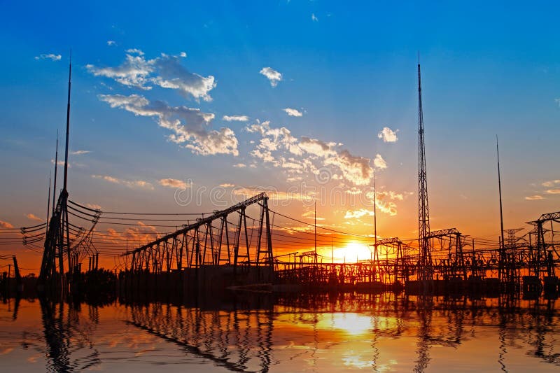 Wire Electrical Energy at Sunset Stock Image - Image of electrical ...
