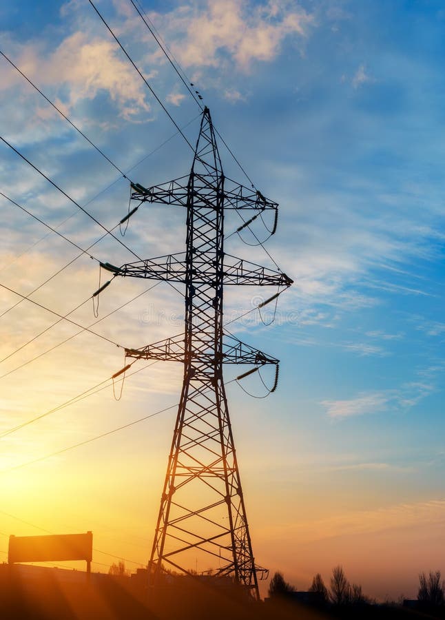 Wire Electrical Energy at Sunset. Stock Image - Image of station ...