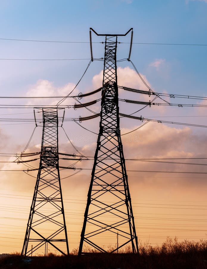Wire Electrical Energy at Sunset Stock Photo - Image of environment ...