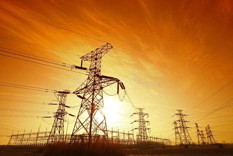 Wire Electrical Energy at Sunset Stock Photo - Image of wire, mountains ...