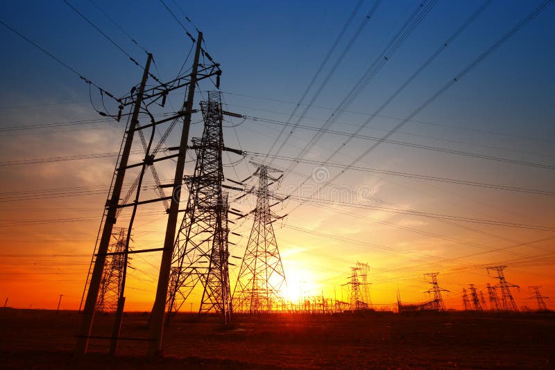 Wire Electrical Energy at Sunset Stock Image - Image of distribution ...
