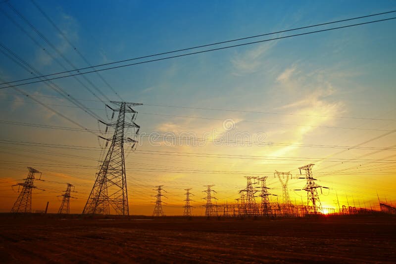 Wire Electrical Energy at Sunset Stock Image - Image of alternative ...