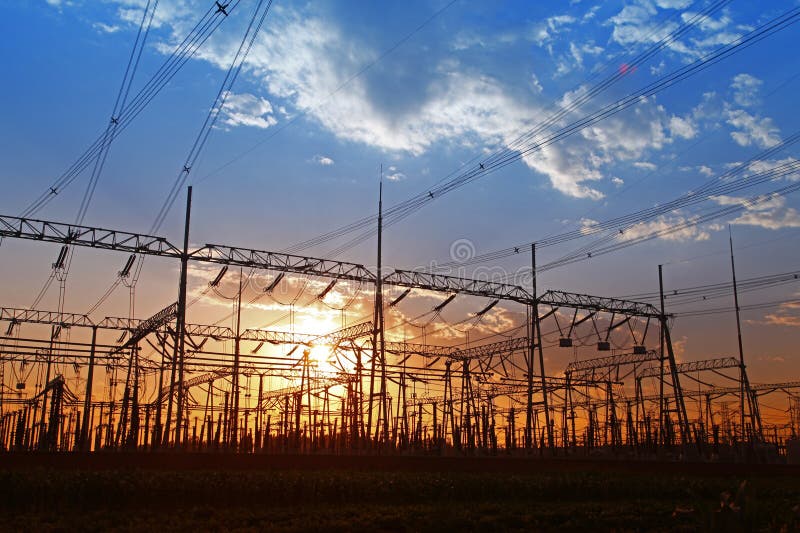 Wire Electrical Energy at Sunset Stock Image - Image of blue, grid ...