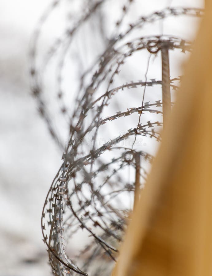 A Wire Fence with Barbed Wire on it Stock Image - Image of razor ...