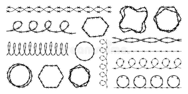 Wire Fence Element Collection. Barbed Wire Metallic Border Elements ...