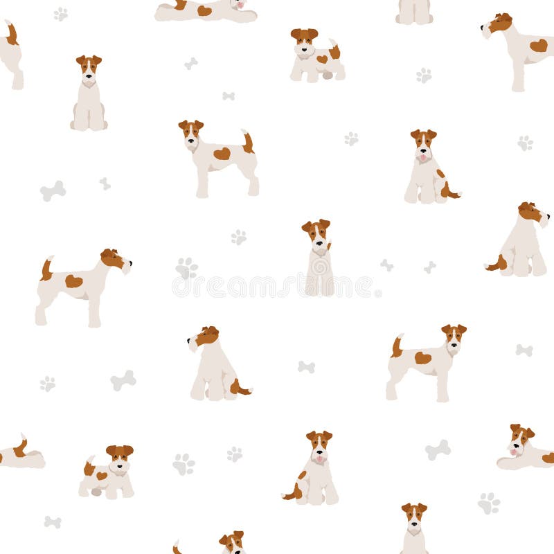 Wire Fox Terrier Seamless Pattern. Different Poses, Puppy Stock Vector ...