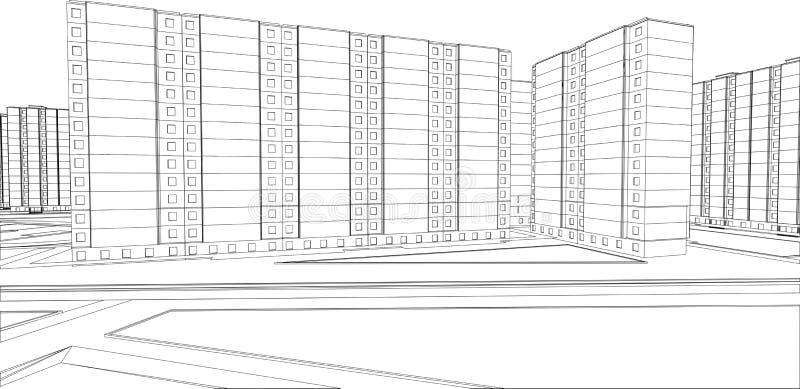 Wire-frame Buildings. Vector Stock Vector - Illustration of ...