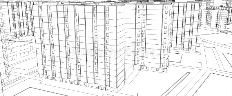 Wire-frame Buildings. Vector Stock Vector - Illustration of engineering ...
