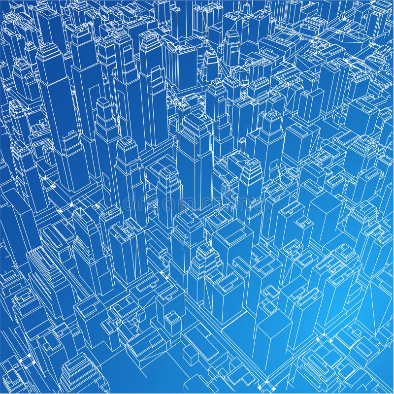 Wire-frame City, Blueprint Style Stock Illustration - Illustration of ...