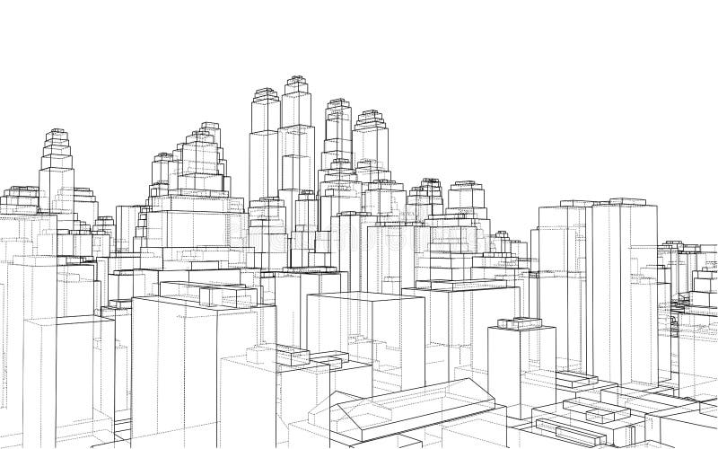 Wire-frame City, Blueprint Style Stock Illustration - Illustration of ...