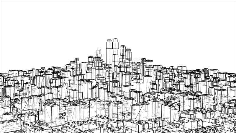 Wire-frame City, Blueprint Style Stock Vector - Illustration of city ...