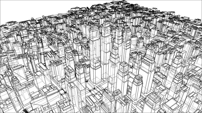 Wire-frame City, Blueprint Style Stock Vector - Illustration of graphic ...