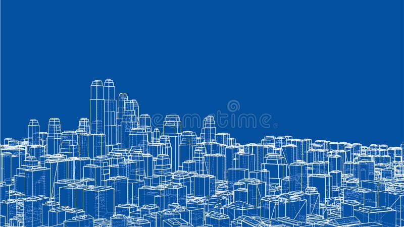 Wire-frame City, Blueprint Style Stock Vector - Illustration of concept ...