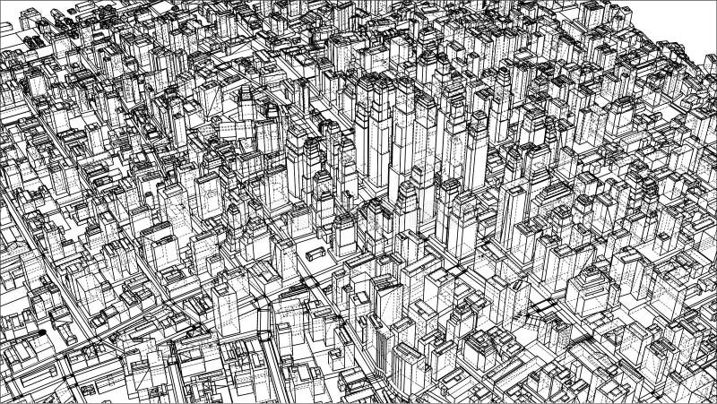 Wire-frame City, Blueprint Style Stock Vector - Illustration of ...