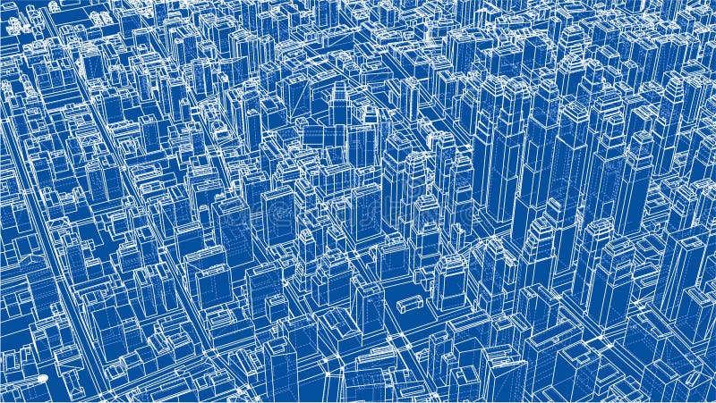 Wire-frame City, Blueprint Style Stock Vector - Illustration of ...