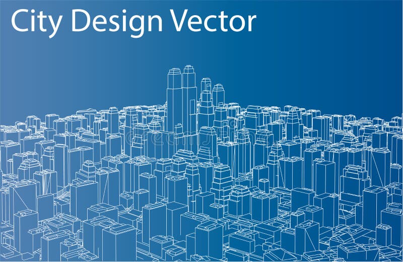 Wire-frame City, Blueprint Style. Vector Stock Vector - Illustration of ...