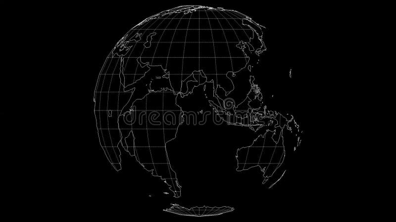 Wire-frame Earth Map Rotating Slow in Seamless Loop with Black Isolated ...