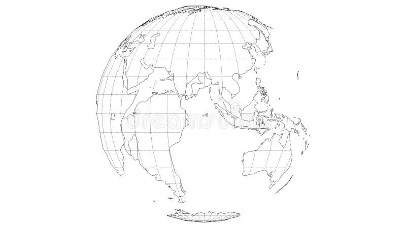 Wire-frame Earth Map Rotating Slow in Seamless Loop with White Isolated ...
