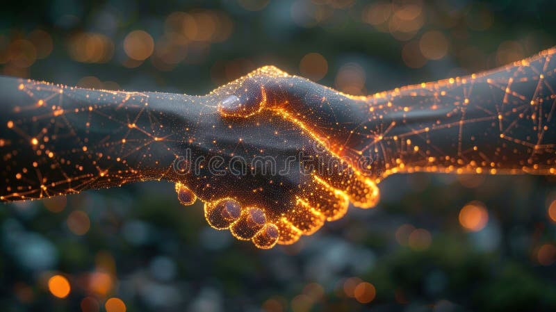 Wire Frame Handshake: AI-Generated Illustration of Glowing Hands ...