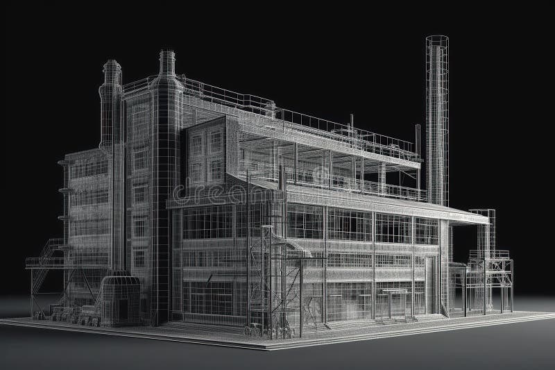 Wire Frame Industrial Building Created by Generative AI Stock ...