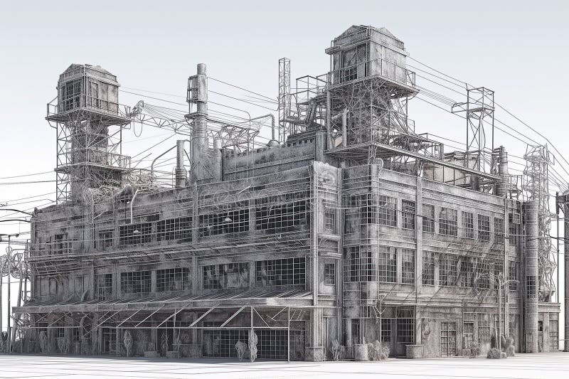 Wire Frame Industrial Building Created by Generative AI Stock ...