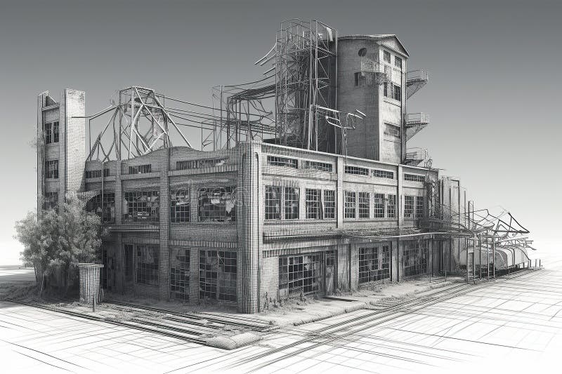 Wire Frame Industrial Building Created by Generative AI Stock ...