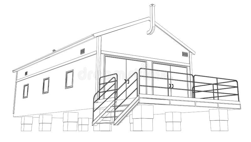 Wire-frame Industrial Building Stock Illustration - Illustration of ...