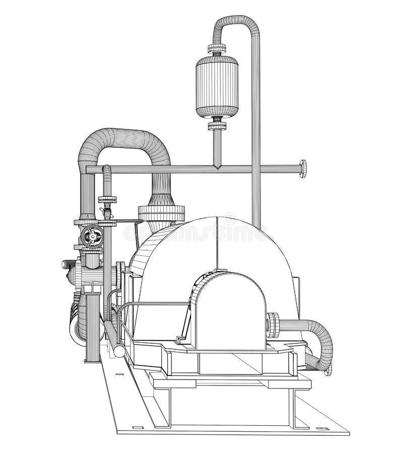 Wire-frame industrial pump stock illustration. Illustration of electric ...