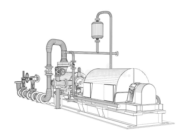 Wire-frame industrial pump stock illustration. Illustration of ...