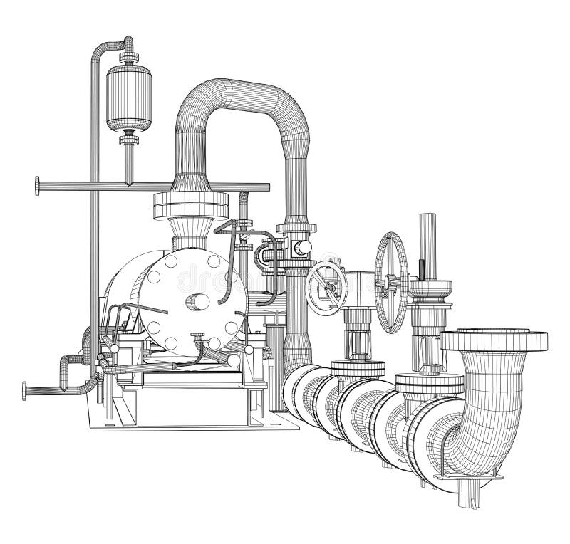 Wire-frame industrial pump stock vector. Illustration of plant - 100104199