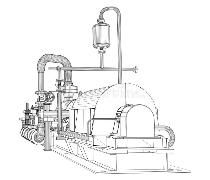 Wire-frame industrial pump stock vector. Illustration of connection ...