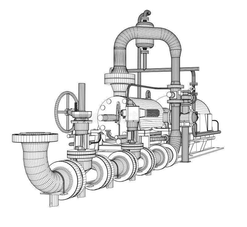 Wire-frame industrial pump stock vector. Illustration of engineering ...
