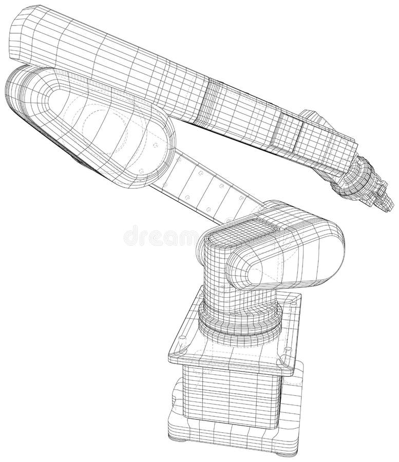 Wire-frame Industrial Robot Isolated on White. Vector Created of 3d ...