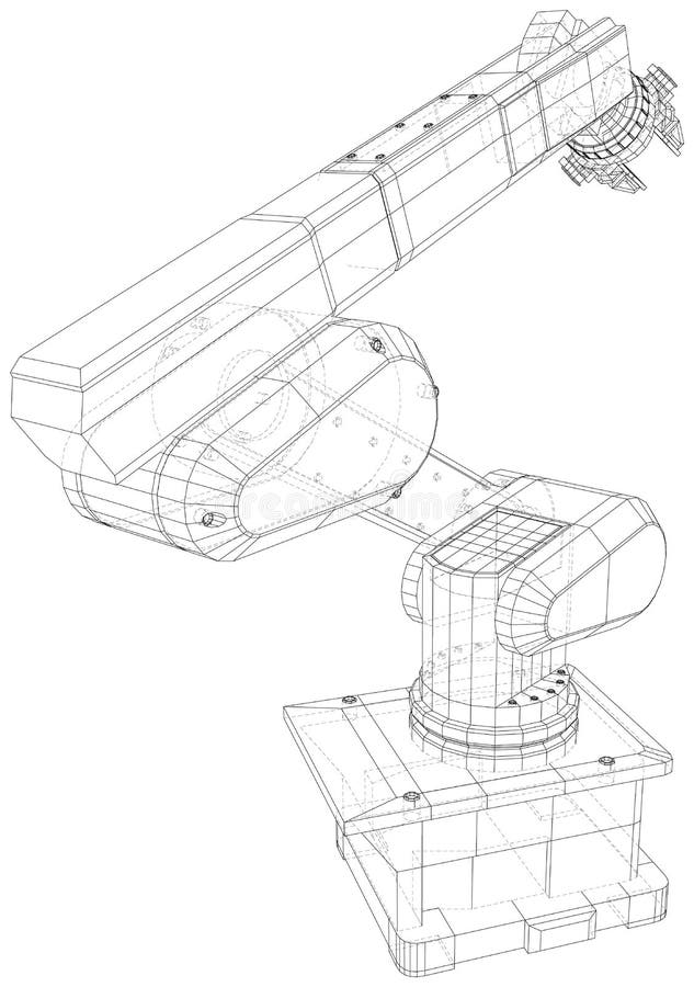 Wire-frame Industrial Robot Isolated on White. Vector Created of 3d ...