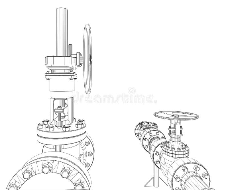 Wire-frame Industrial Valves Stock Vector - Illustration of tube ...