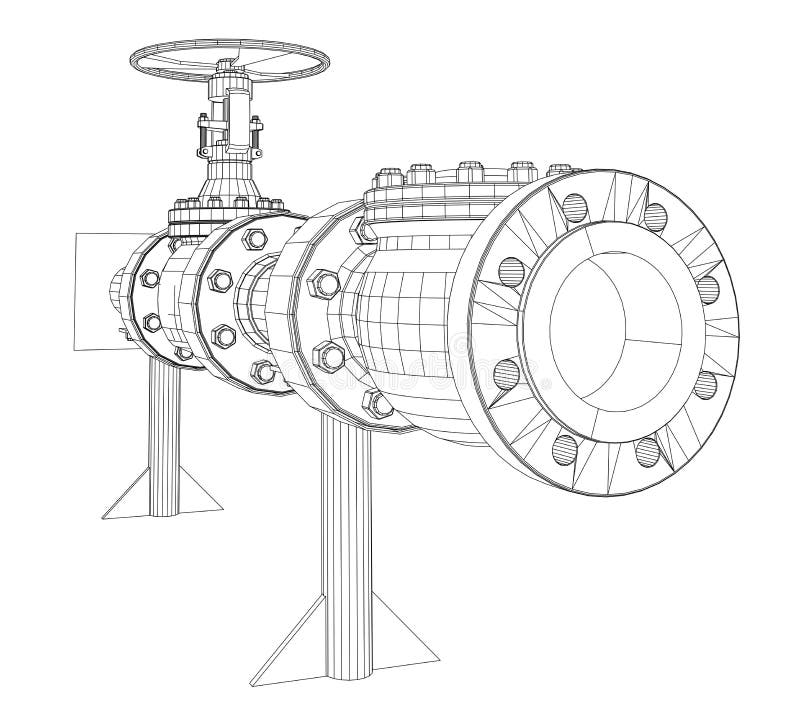 Wire-frame Industrial Valves Stock Illustration - Illustration of pump ...