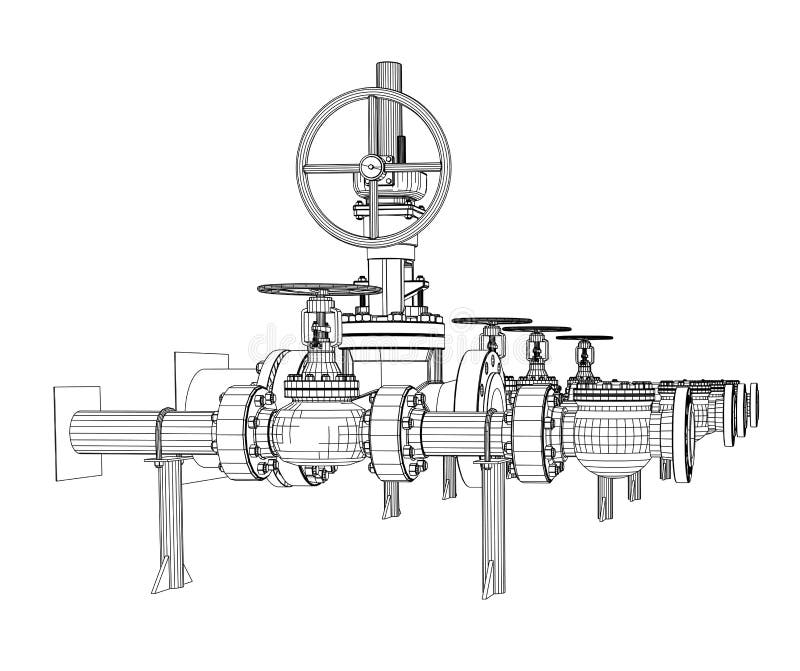Wire-frame Industrial Valves Stock Vector - Illustration of outline ...
